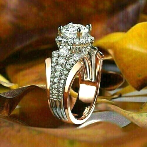 2.00Ct Round Cut Simulated Diamond Women Charm Ring 925 Silver Gold ...