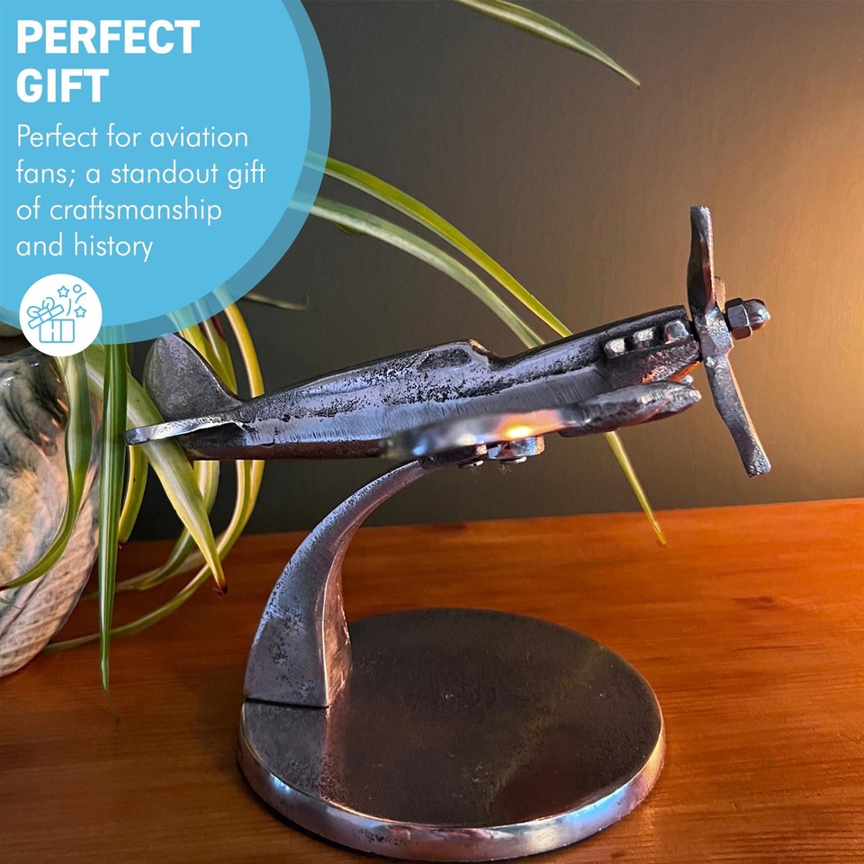 Distressed Silver Aluminum Spitfire Model Plane on Stand – Vintage ...