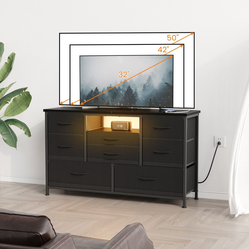 Dresser TV Stand with LED Light Power Outlet Bedroom Chest of Drawer ...