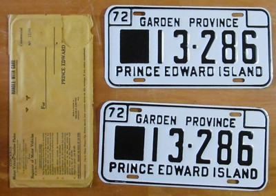 Prince Edward Island 1972 License Plate PAIR WITH ENVELOPE # 13-286 | eBay