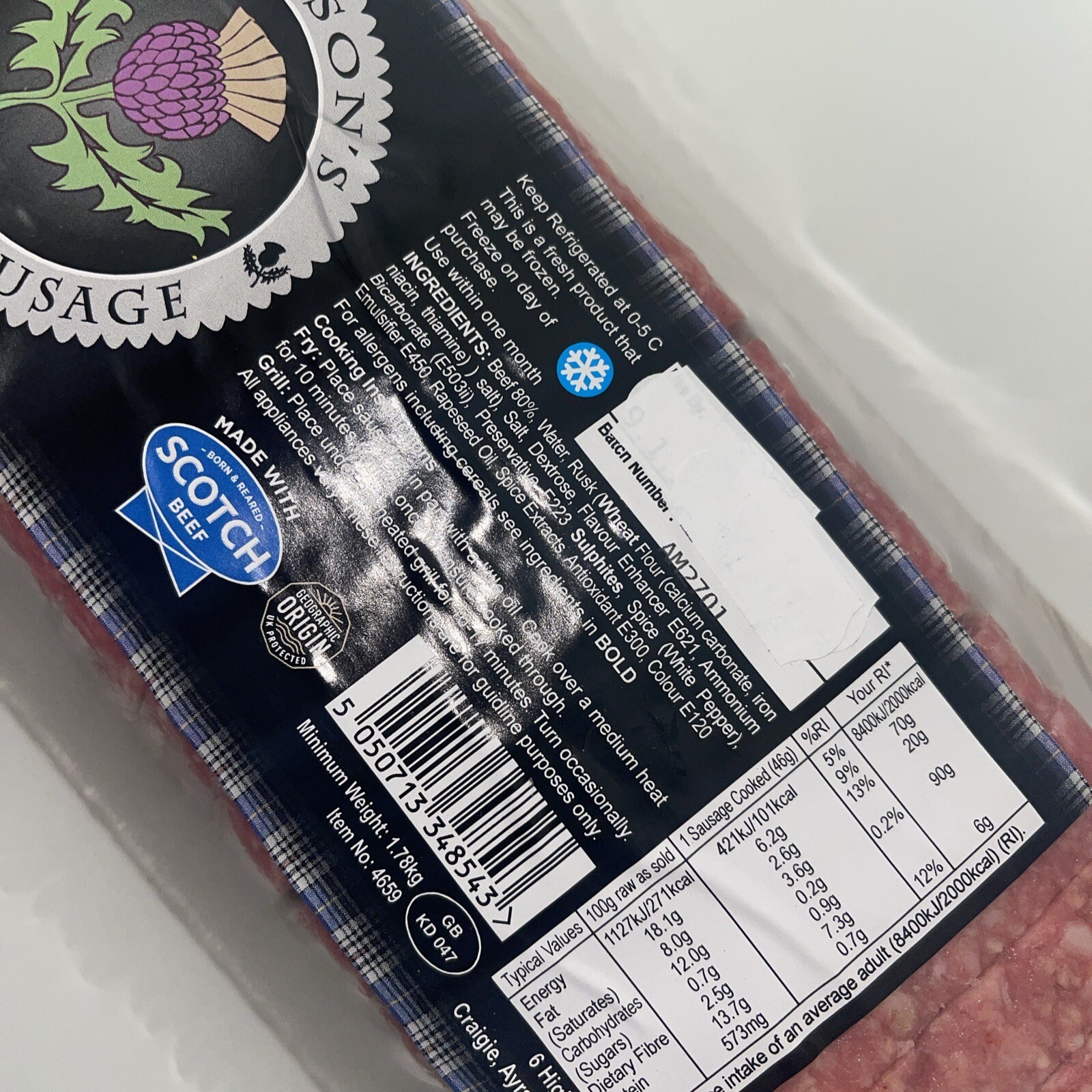 Thomsons Scottish Square Sausage 1.78kg Lorne Ayrshire Please Read ...