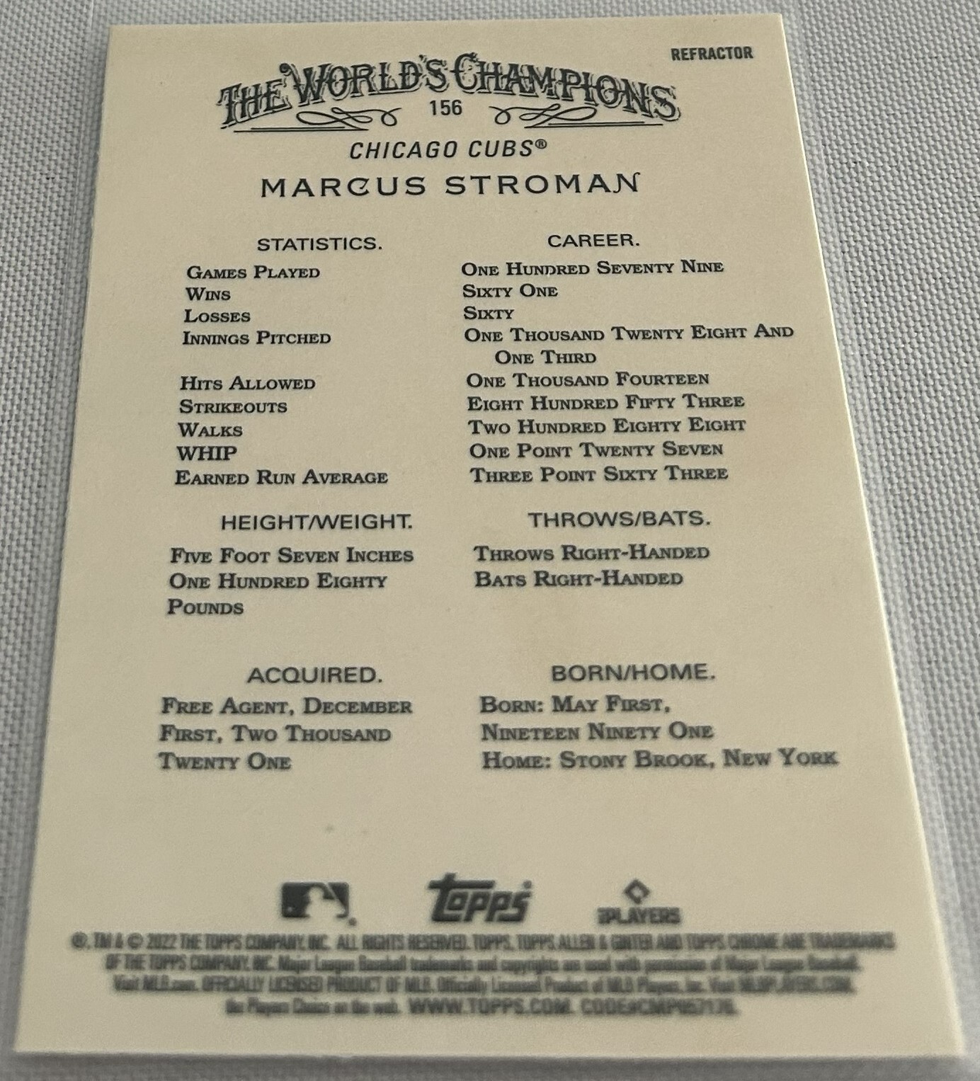 2022 Topps Allen & Ginter Chrome - Refractor #156 Marcus Stroman for ...