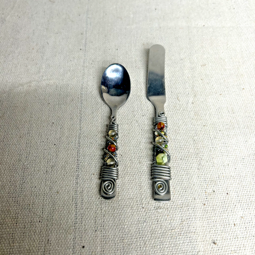 Spreader Knife Spoon Appetizer Set of 2 Stainless Steel Beads Wired | eBay