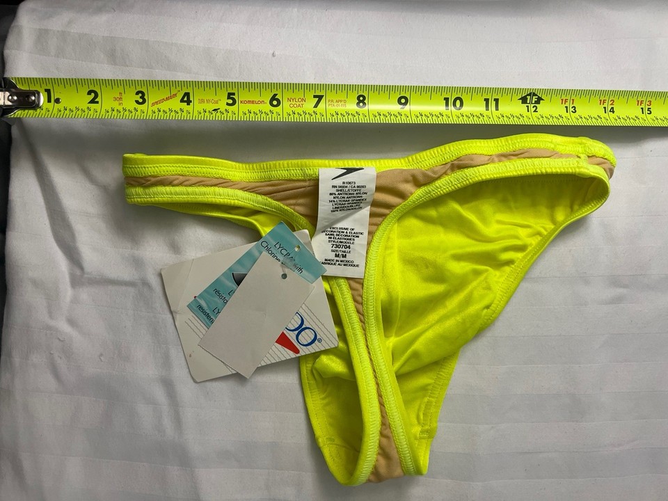 Men's Vintage Fluro Yellow Speedo Thong Swimsuit - Medium - New With ...