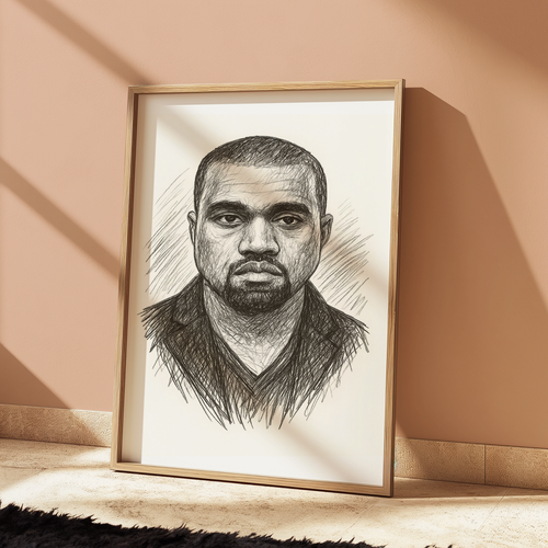 KANYE WEST DRAWING PRINT PORTRAIT SKETCH 8" x 10" RAPPER WALL ART HOME ...