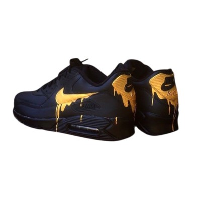 Custom Nike Air Max 90 - Black Gold Drip - Hand-Painted - Dripped Nike ...