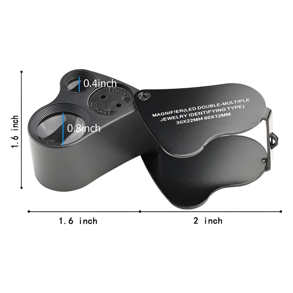 Illuminated 30X - 60X Magnifying Jewelers Loupe Lighted Eye Glass ...