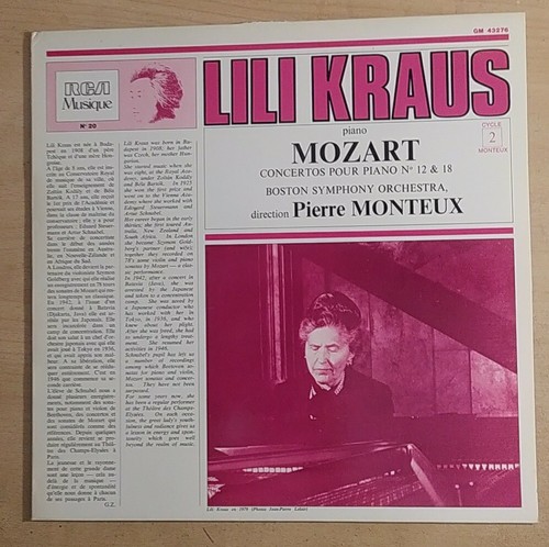 W.A. Mozart : Piano Concerto - Lili Kraus Pierre Monteux French RCA LP ...