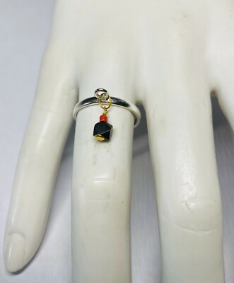 Sterling Silver & 14 Karat Yellow Gold Genuine 4mm Azabache Jet & Red ...
