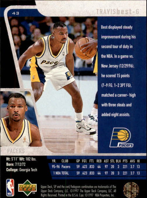 1996-97 SP Indiana Pacers Basketball Card #43 Travis Best | eBay