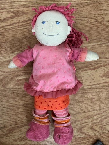 HABA 12" Cloth Doll LILLI-LOU Older Version Plain Legs Pink Hair Blue ...