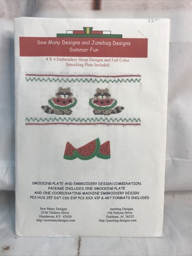 JUNEBUG DESIGNS SMOCKING PLATE- SUMMER FUN RAccoons watermelons | eBay