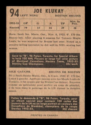 1953 Parkhurst #94 Joe Klukay VGEX X2898631 | eBay