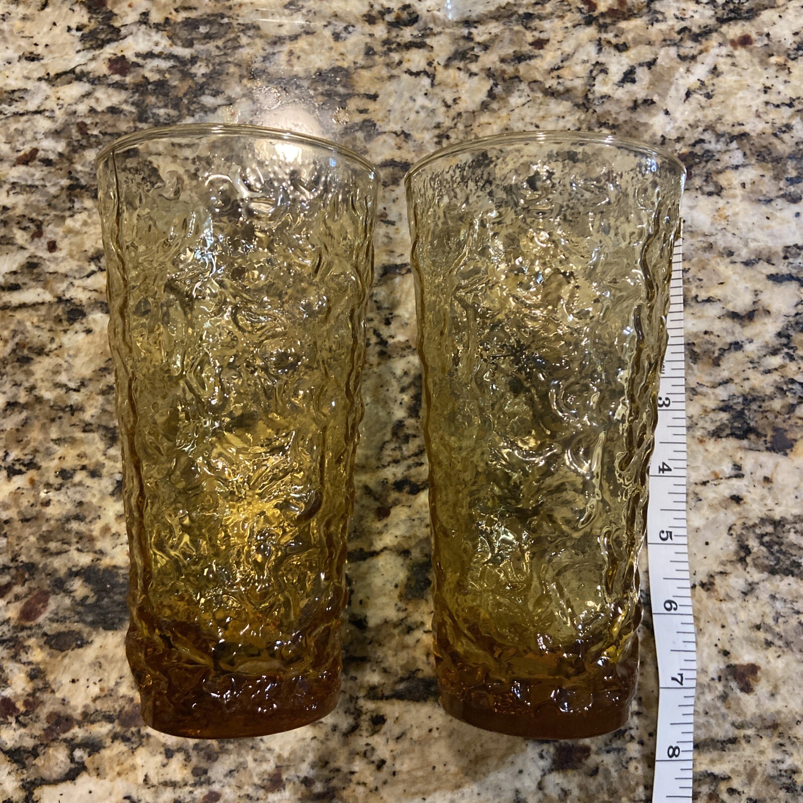 2 Amber Milano Drinking Glasses Ice Tea Bumpy Crinkle 7" Tall, Top 3.5 ...