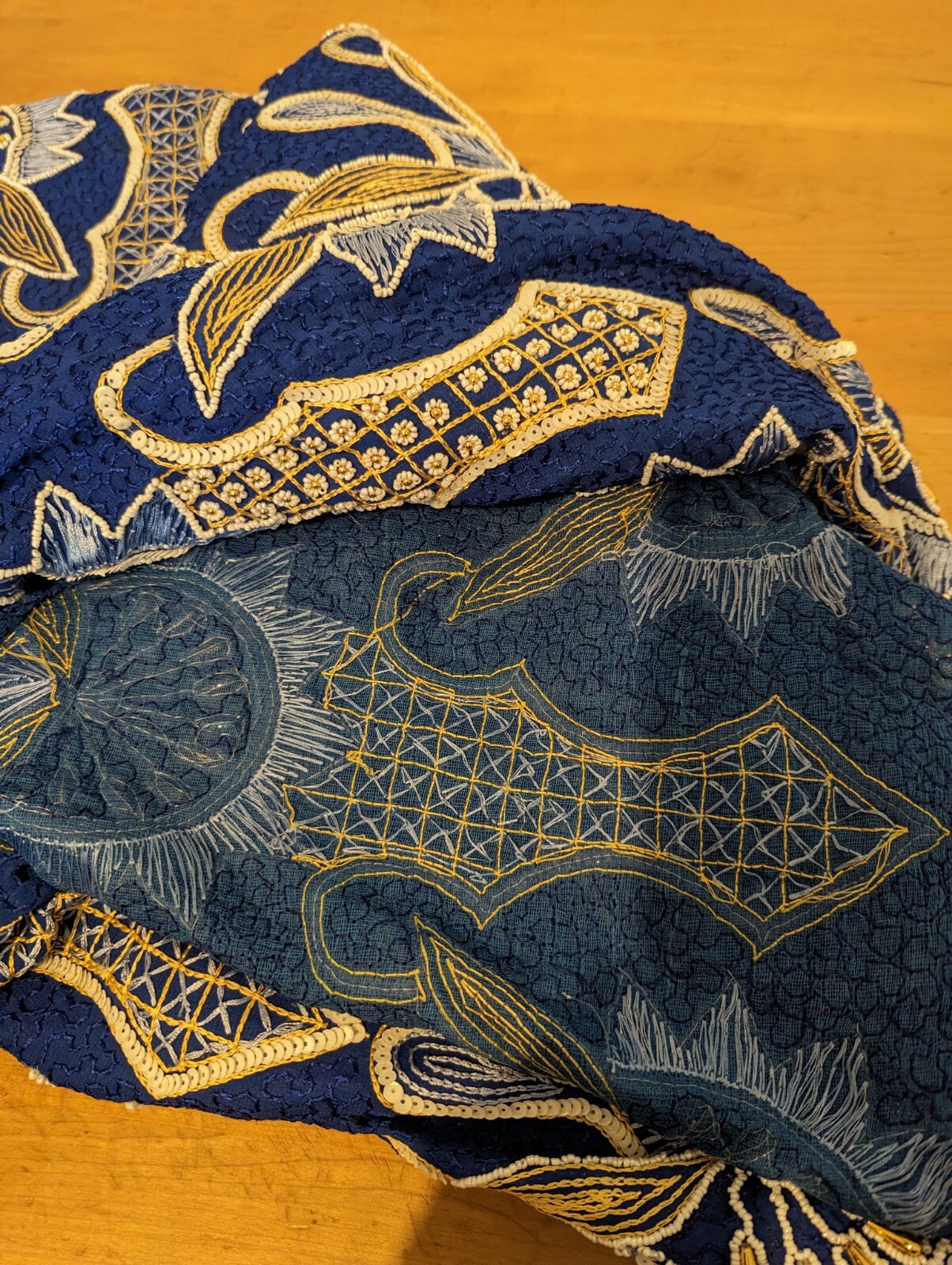 Beaded Material. African Traditional Wrapper. Blue with detailed ...