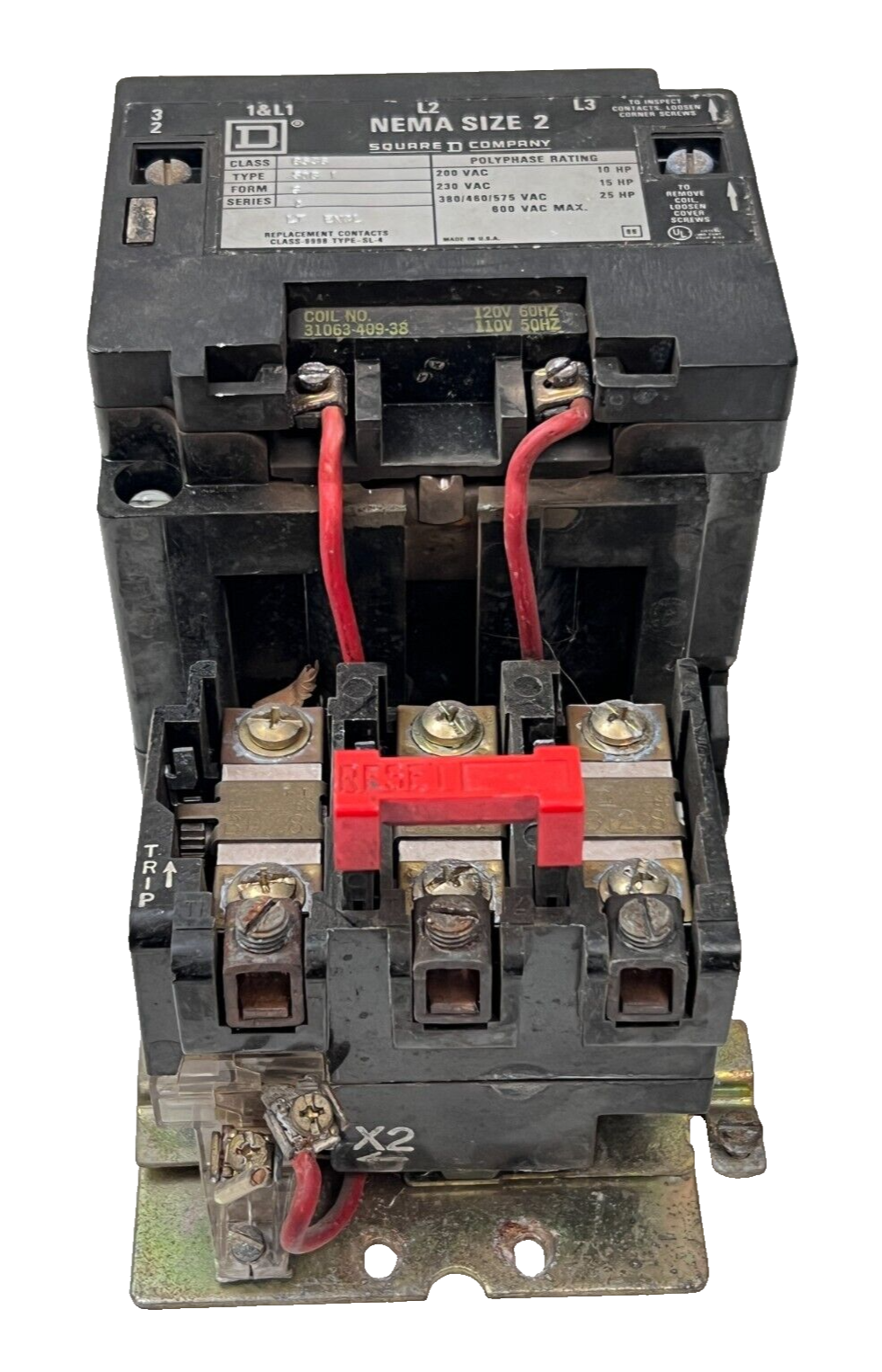 SQUARE D SIZE 2 MOTOR STARTER 600 VAC 25 HP 120V COIL 8536 SDG1 ...