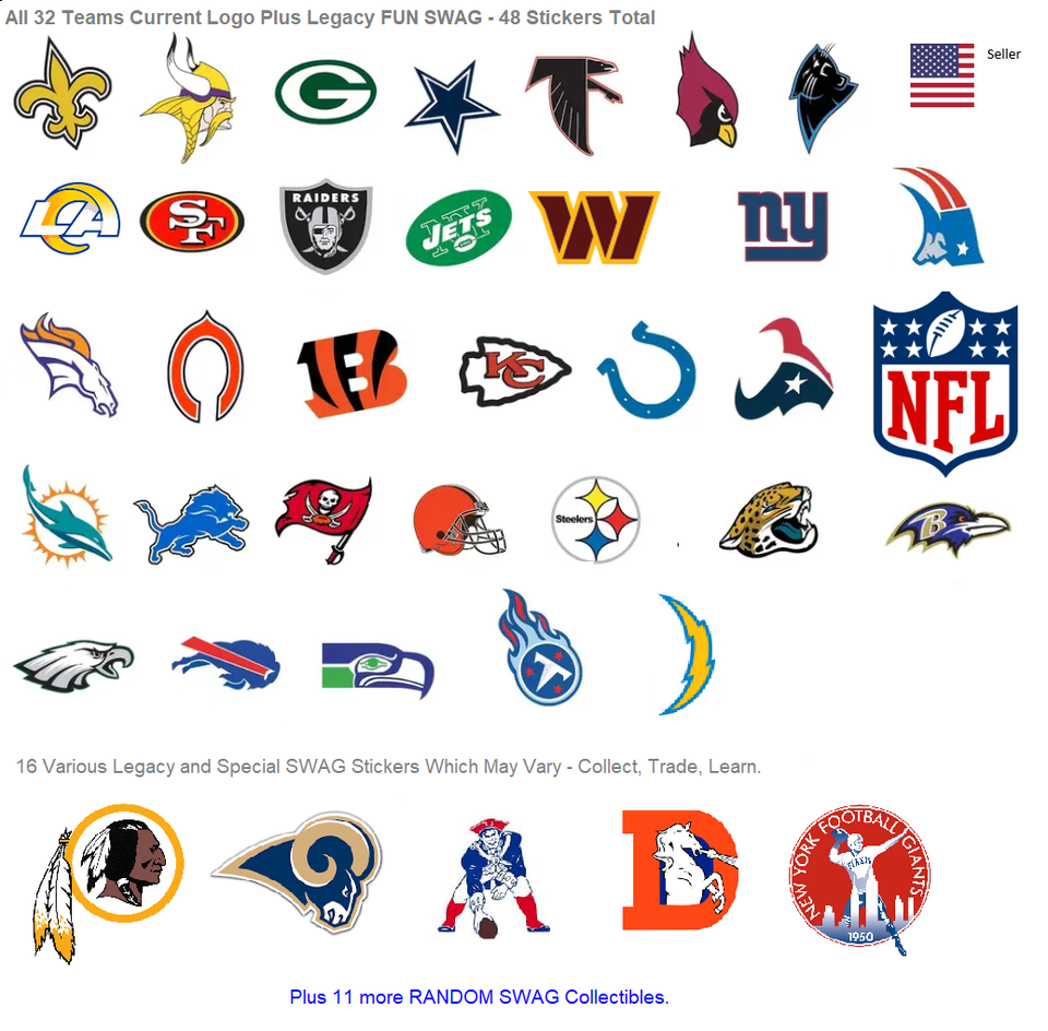 NFL Logo 48 Pc. Sticker Set. All Teams +. Notebook-bike-toolbox-wall ...