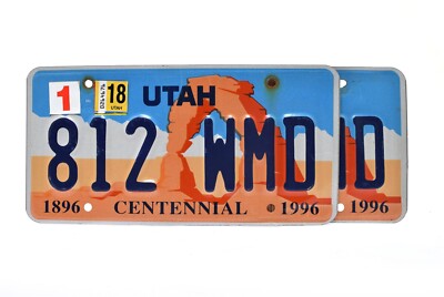 Utah License Plate Arch Centennial 812 WMD (Pair) | eBay