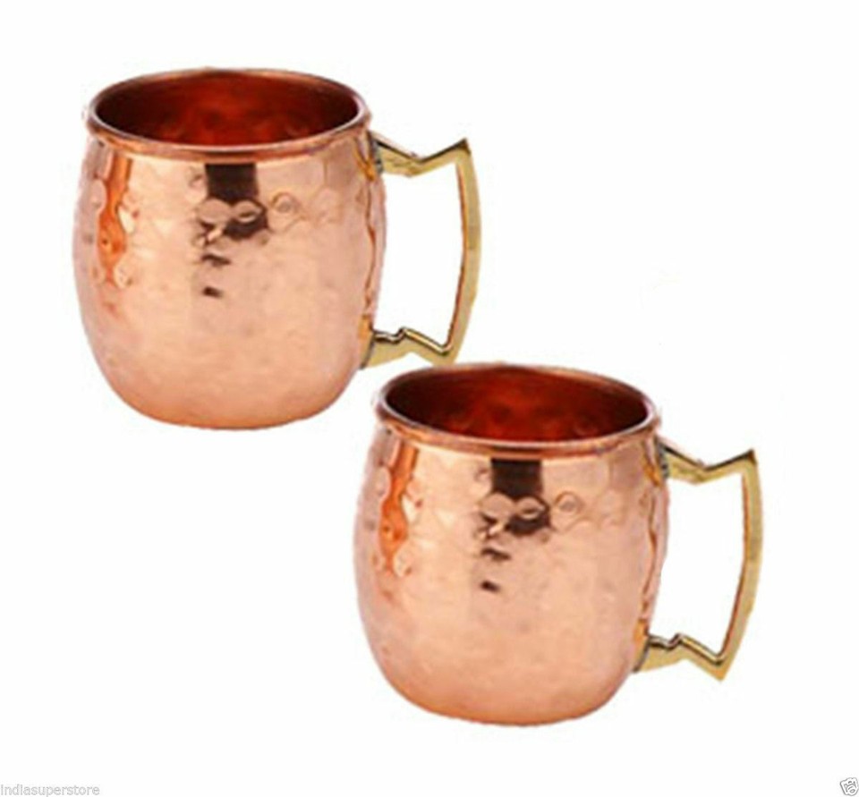 Set of 4 Handmade Pure Copper Moscow Mule Brass Handle Hammered Mug for ...