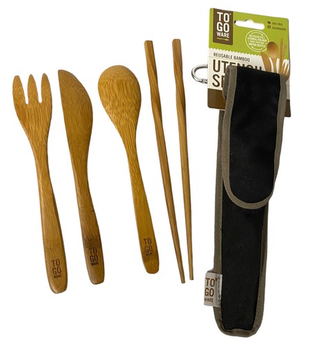 TO GO WARE Reusable Bamboo Utensil Set with PET Carrying Case ...