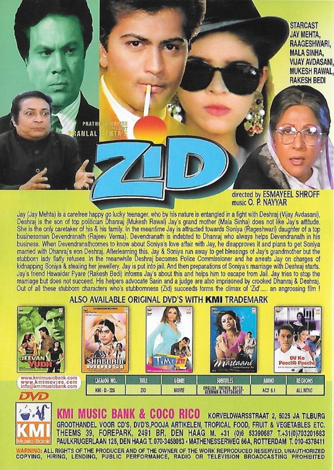 Zid (1994) - Jay Mehta, Raageshwari - Neu Bollywood Film DVD - Multi ...