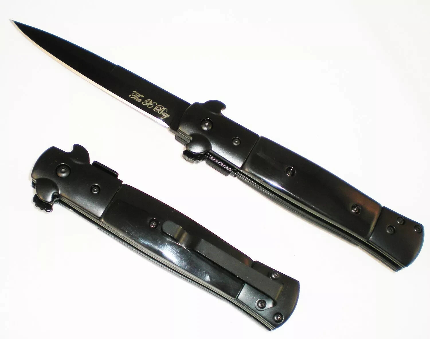 8" All Black Handle & Blade Assisted Opening Pocket Knife Fast Open ...