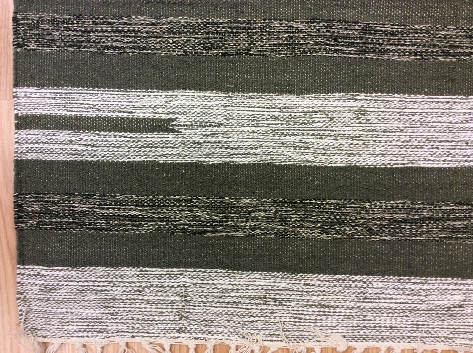 Striped Green Cream Handloomed Cotton Rag RUG Durrie Mat 60x90cm 2x3 50 ...