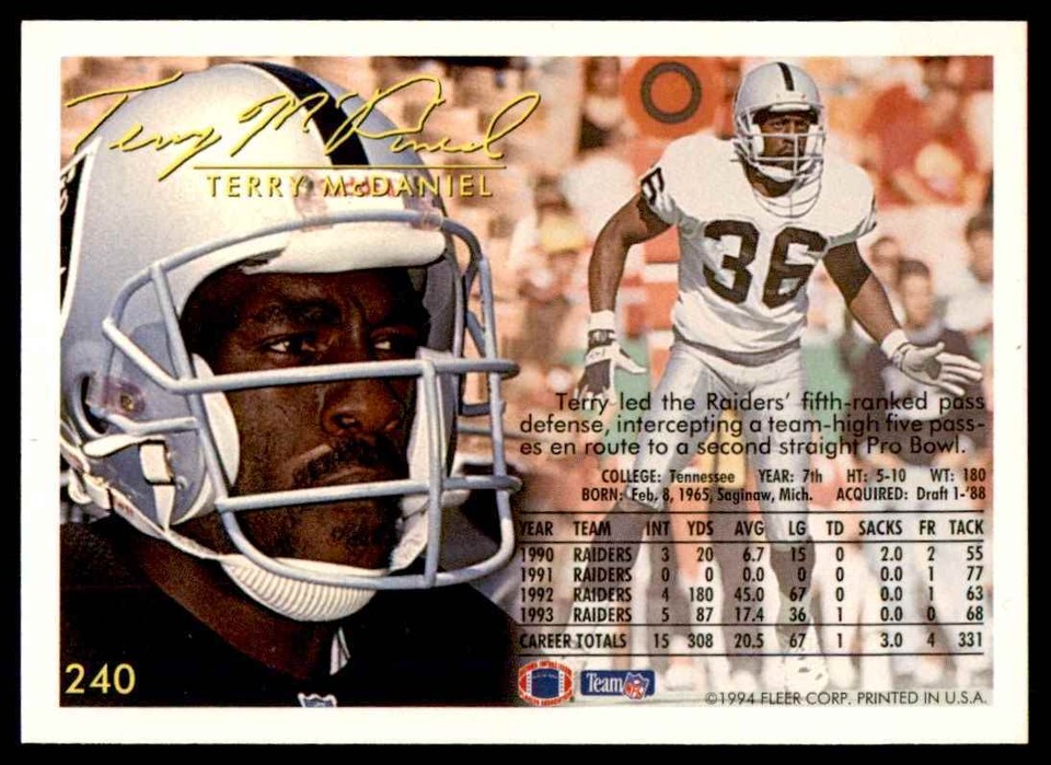1994 Fleer Terry McDaniel Los Angeles Raiders #240 | eBay