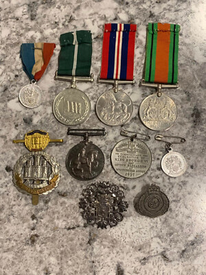 BRITISH WWII WW1 WAR MEDALS Hat Lapel Pins Gibraltar 1914 1945 GEORGIVS ...