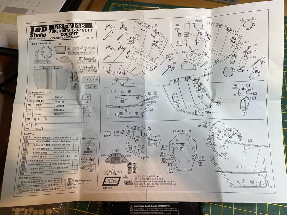TD23226 Super Detail Up Set Top Studio COCKPIT for Tamiya Williams ...