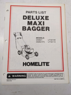 HOMELITE ILLUSTRATED PARTS CATALOG MANUAL LIST BOOK MOWER DMB21P4 99373 ...