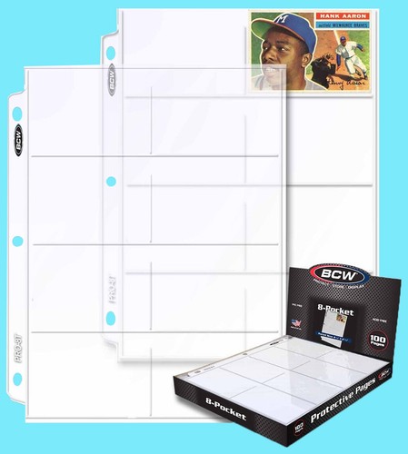 100 BCW PRO 8-POCKET CARD PAGES Vintage Bowman Sport Sheet Ultra Clear ...