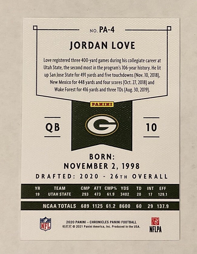 2020 Panini Chronicles #PA-4 Jordan Love Panini RC Rookie | eBay