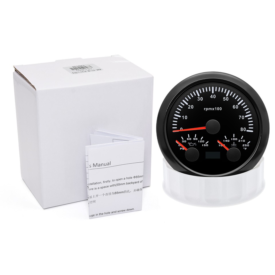 85mm 3 In 1 Multifunction Gauge Tachometer 8000rpm Oil Pressure Water ...