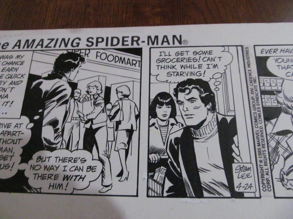 AMAZING SPIDER-MAN ORIGINAL COMIC STRIP ART, peter parker, 4-24- 1985 ...