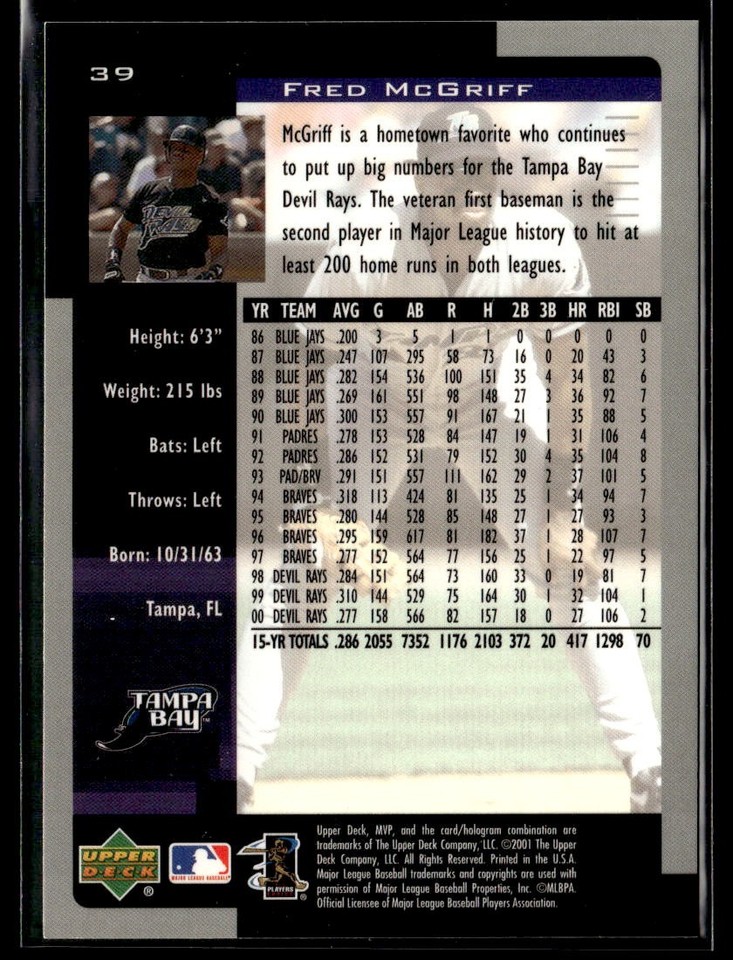 2001 Upper Deck MVP #39 Fred McGriff Baseball Card 1002Q | eBay