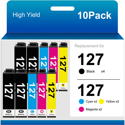 1-10 Pack 127 Ink Cartridge for Epson WorkForce 545 60 630 633 635 645 ...
