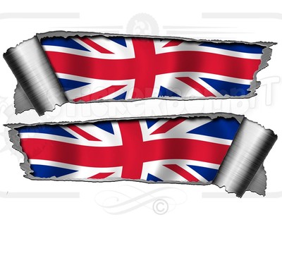 Pair Rolled Back Ripped torn Metal Effect Union Jack Flag Vinyl Car ...