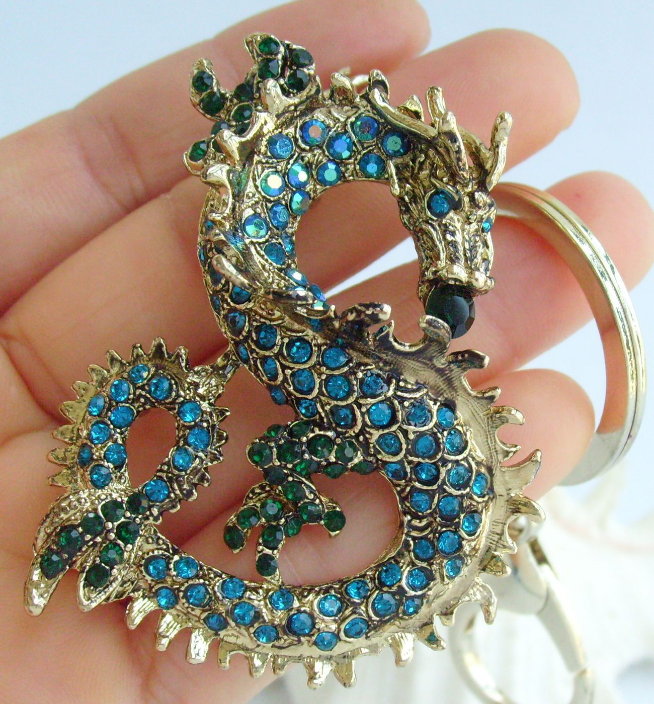 2.36" Unique Chinese Dragon Keychain Pendant Rhinestone Crystal KP02980 ...