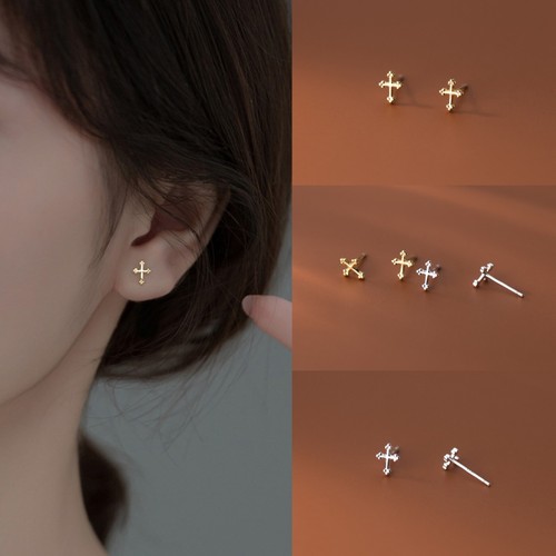 Womens Girls 925 Sterling Silver Tiny Small Cross Stud Earrings Trendy Jewelry | eBay
