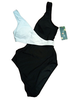 Blooming Jelly Womens 1 Piece Cutout Monokini Swimsuit Black & White ...