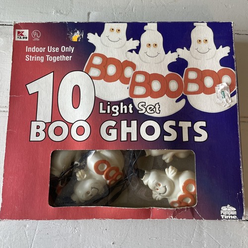 Halloween Blow Mold Plastic String Lights Set 10 Ghosts BOO In Box ...