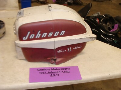 1957 JOHNSON SEAHORSE outboard 7.5hp AD11 hood engine cover front rear ...