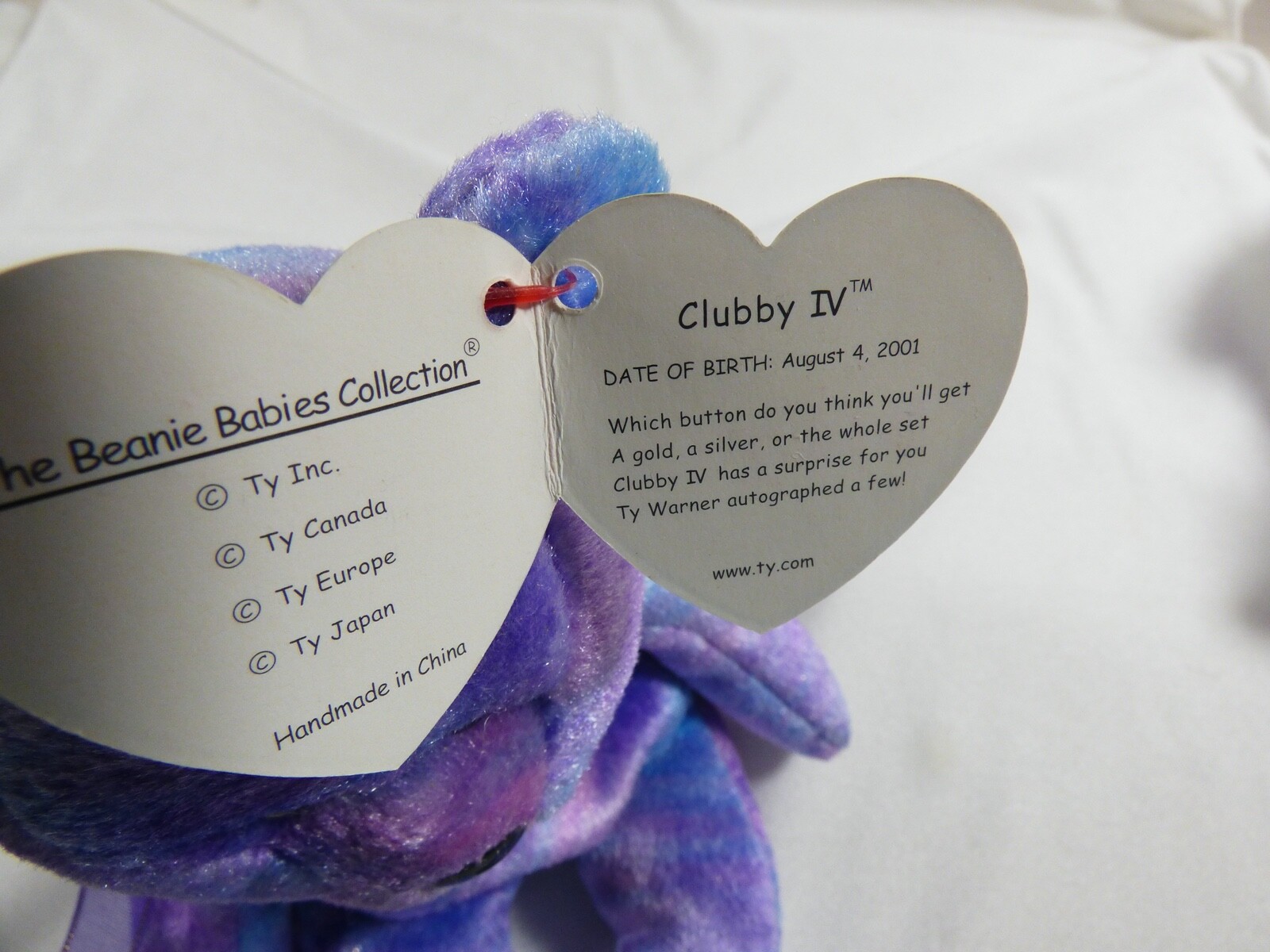 2001 TY Beanie Baby original collection Clubby IV Bear P.E. Pellets ...