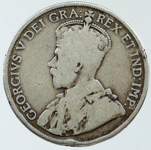1919 CANADA UK King George V Antique Vintage Old SILVER 50 CENTS Coin ...