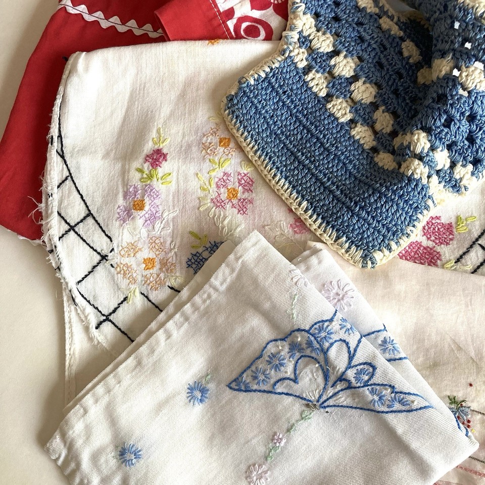 Vintage Mixed Linens Lot, Cutter Embroidered Crochet Cotton Runners ...