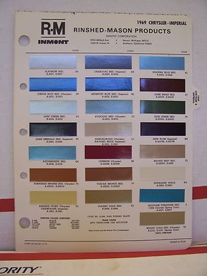 1969 Chrysler 300 Newport Imperial New Yorker Paint Chips Color Chart R ...