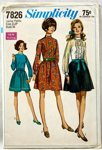 1968 Simplicity Sewing Pattern 7826 Junior Petite Dress Size 11jp ...
