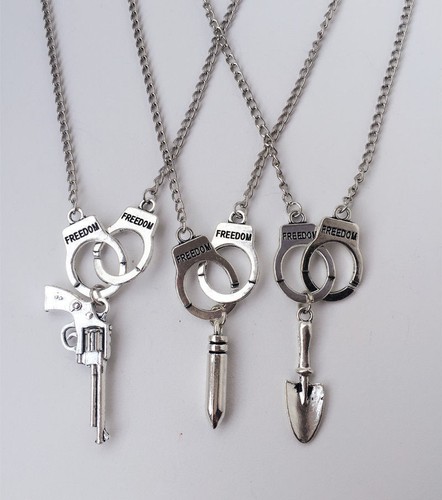 3pc Partners in Crime Necklace Best Friend Friendship Handcuff Gun ...