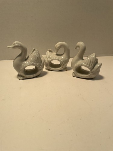 Vintage 1980s Collectibles Set of 3 White Porcelain Swan Napkin Rings ...